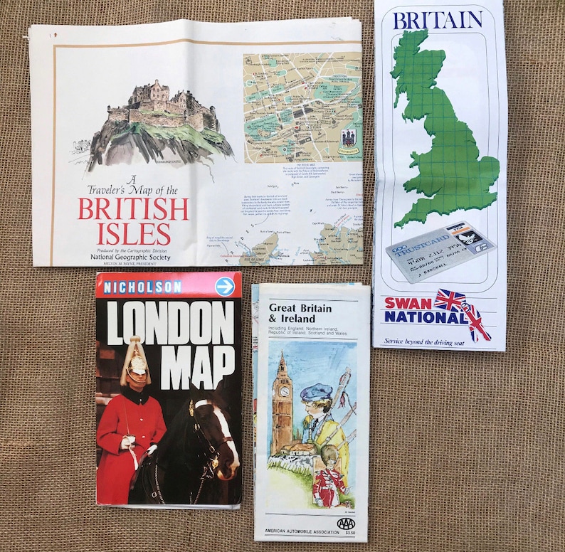 Set of 4 Vintage British Maps 1980s AAA Tourist Britain Isles ...