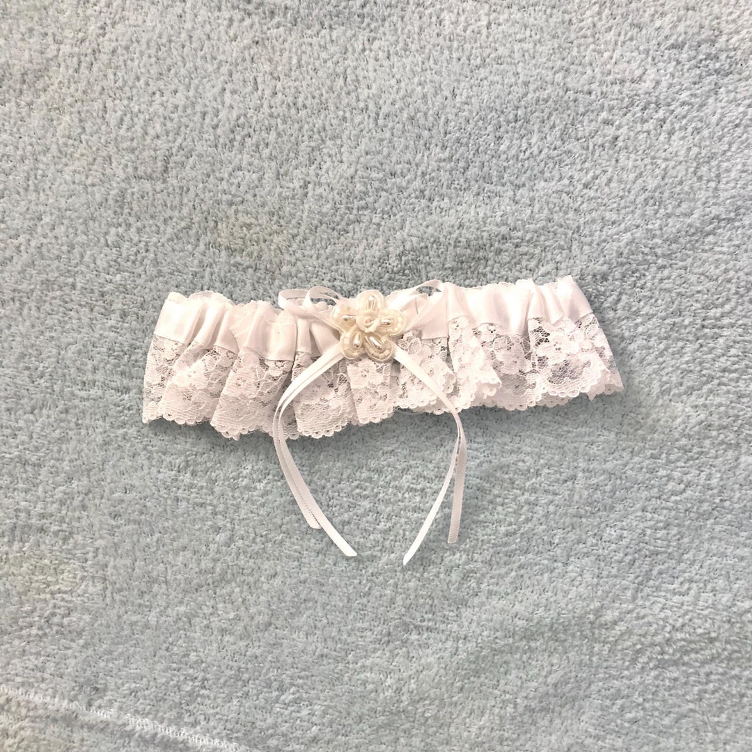 Vintage Victorian Pastel White Lace Garter Flower Sequin Rosette Rose ...