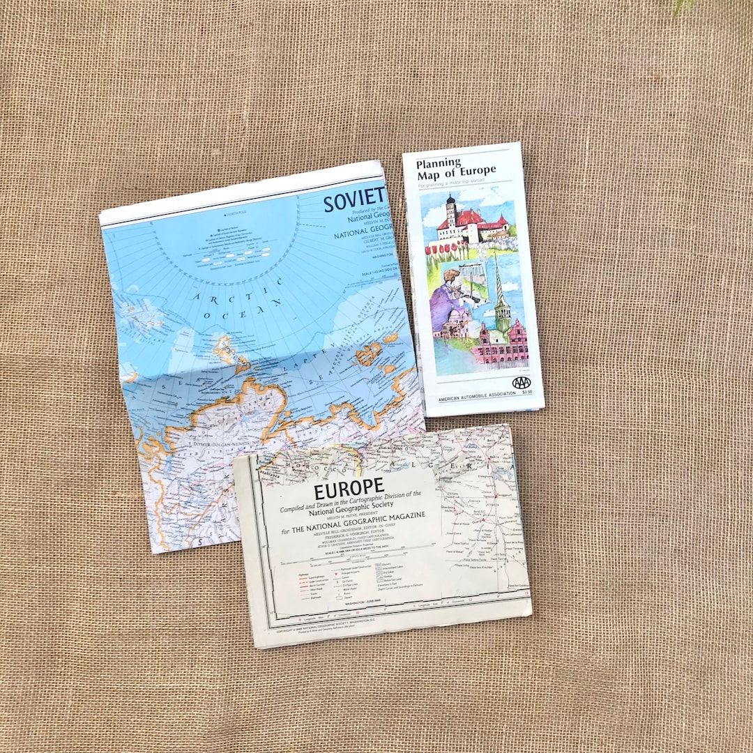 Set of 3 Vintage Europe Maps 1980s Soviet Tourist Decorative Decor Wall ...