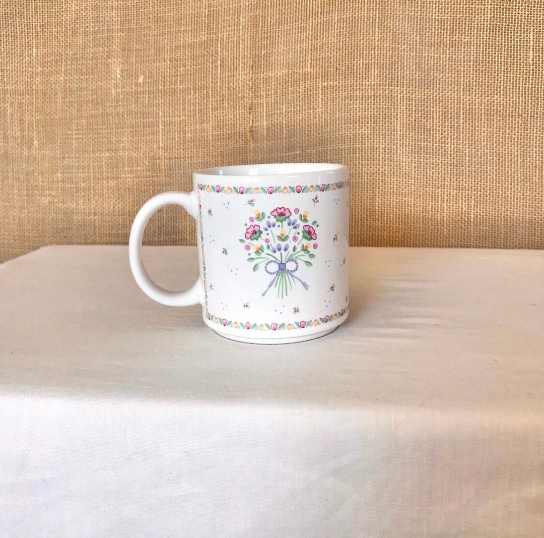 Vintage 1987 Michel Company Mug Made in Japan Dena Shabby Chic Floral Grandma Cup Collectible ...