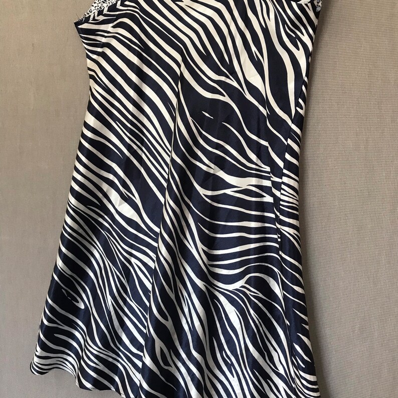 Vintage Navy Blue Satin Zebra Print Slip Dress Navy Blue Y2K 2000s ...