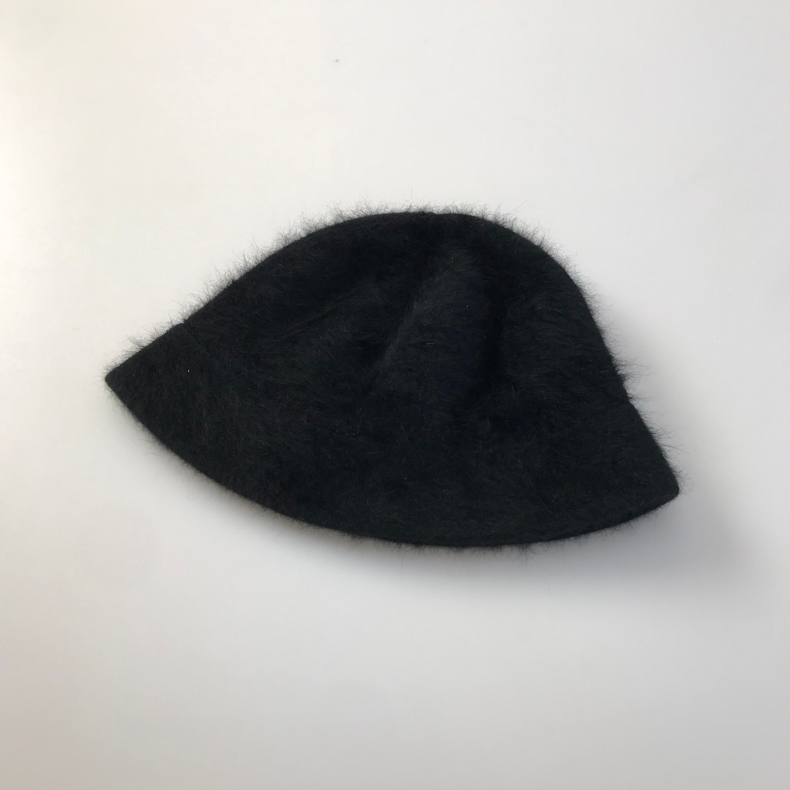 Genuine Angora Hair Knit Bucket Hat Furry Hair Fluffy Black Gothic ...