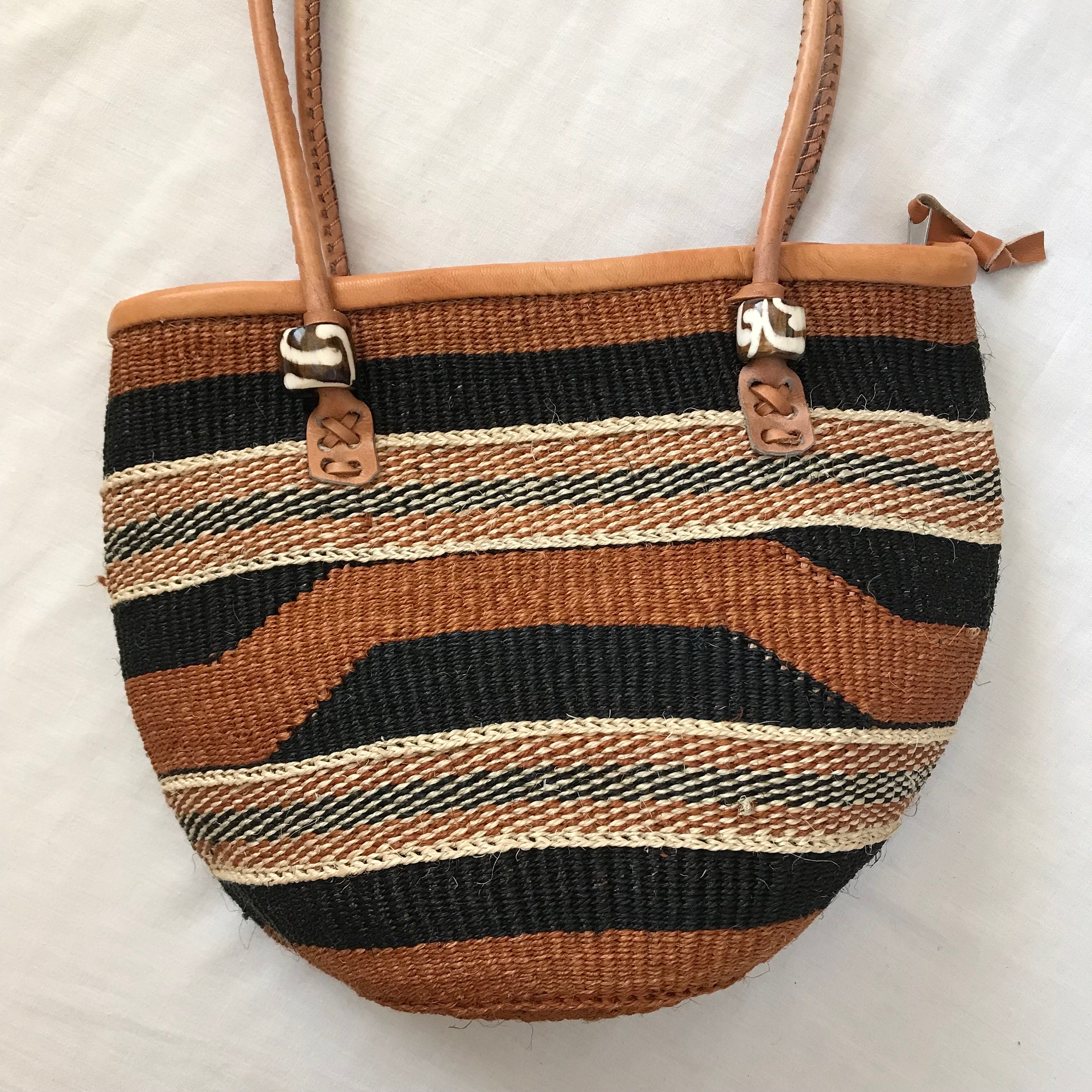 Vintage Woven Straw Kenyan Basket Bag Colorful Boho Bohemian - Etsy