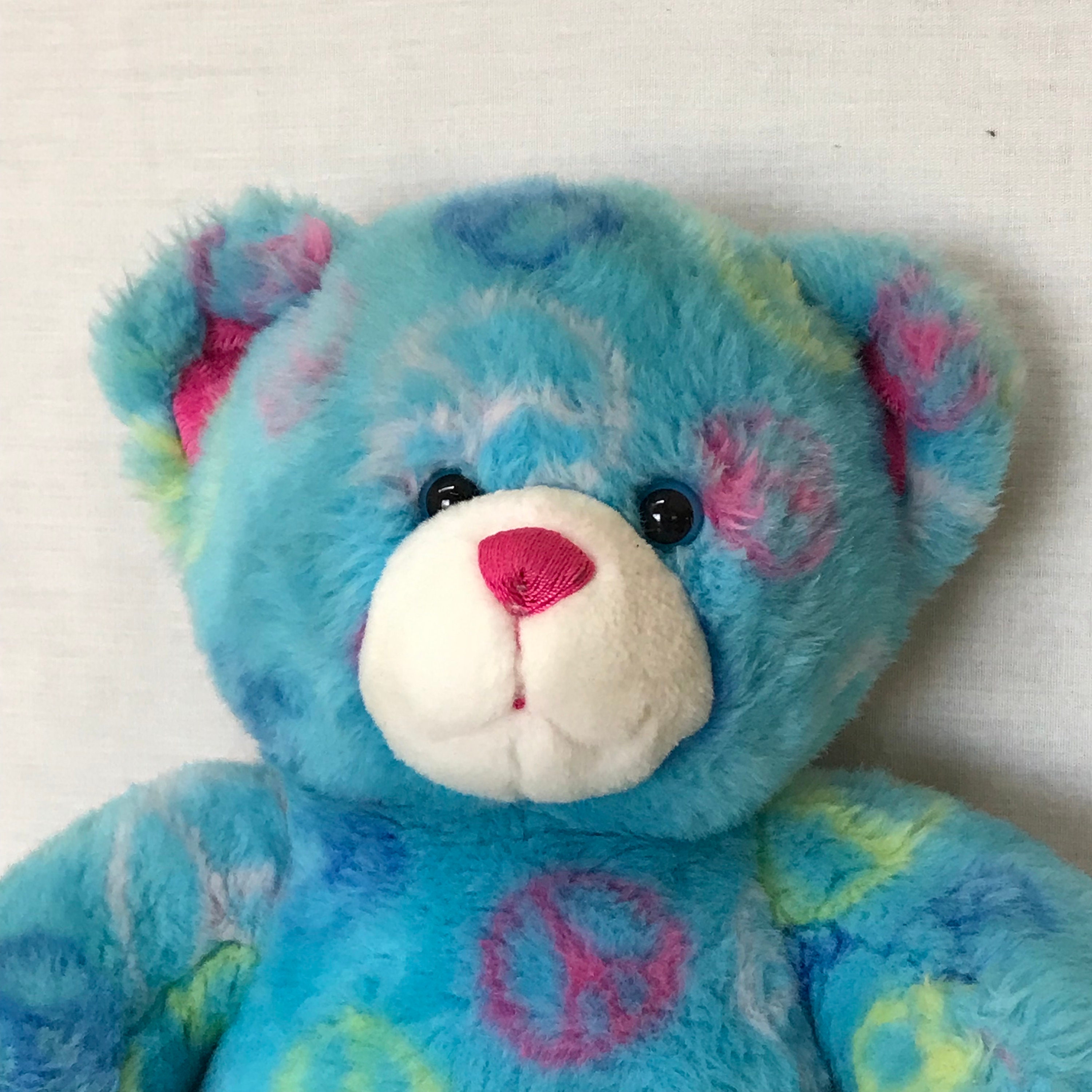 Neon Blue Baby Teddy Bear Peace Sign Pink Build a Bear Stuffed - Etsy