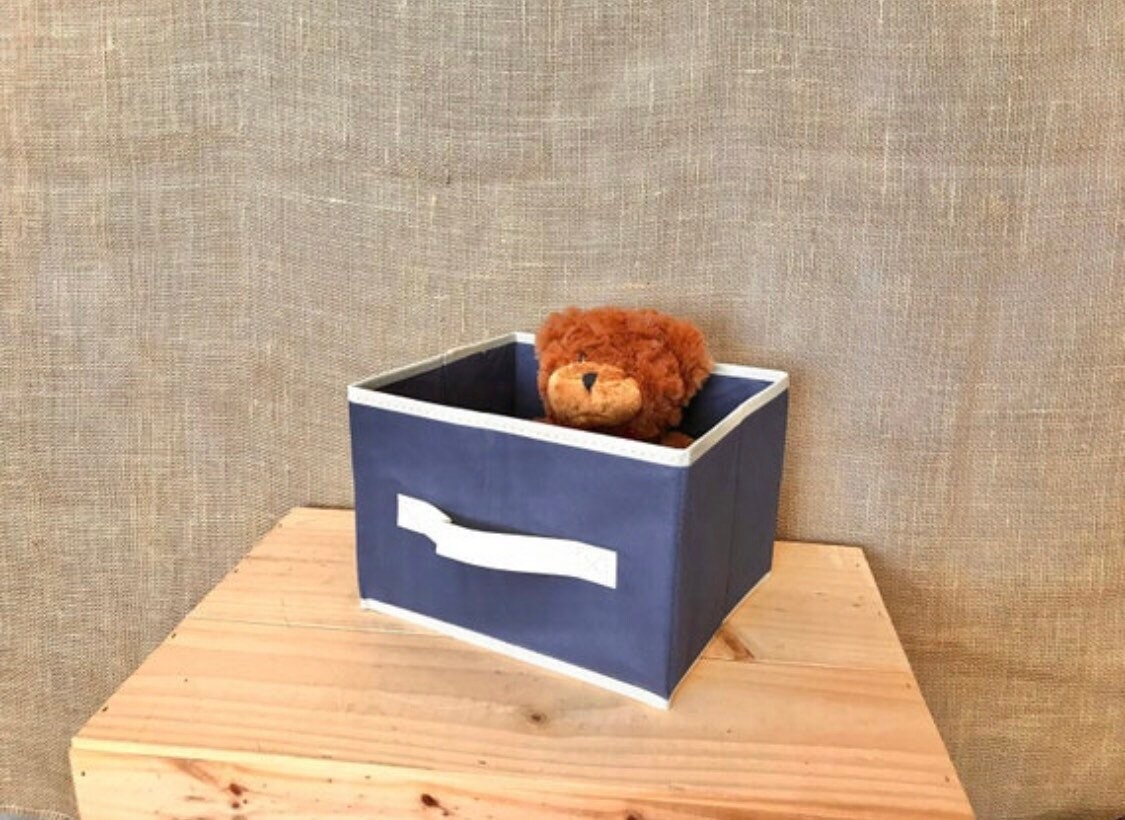 Blue Collapsible Foldable Cloth Fabric Cubby Cube Storage Bins Baskets ...