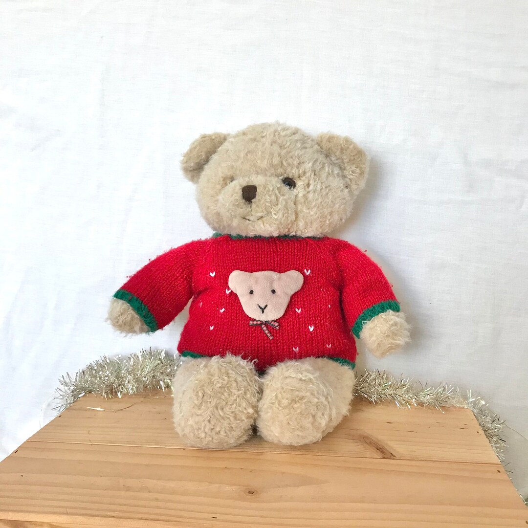Vintage Fluffy Teddy Bear in Sweater Decorative Plush Stuffed Animal ...