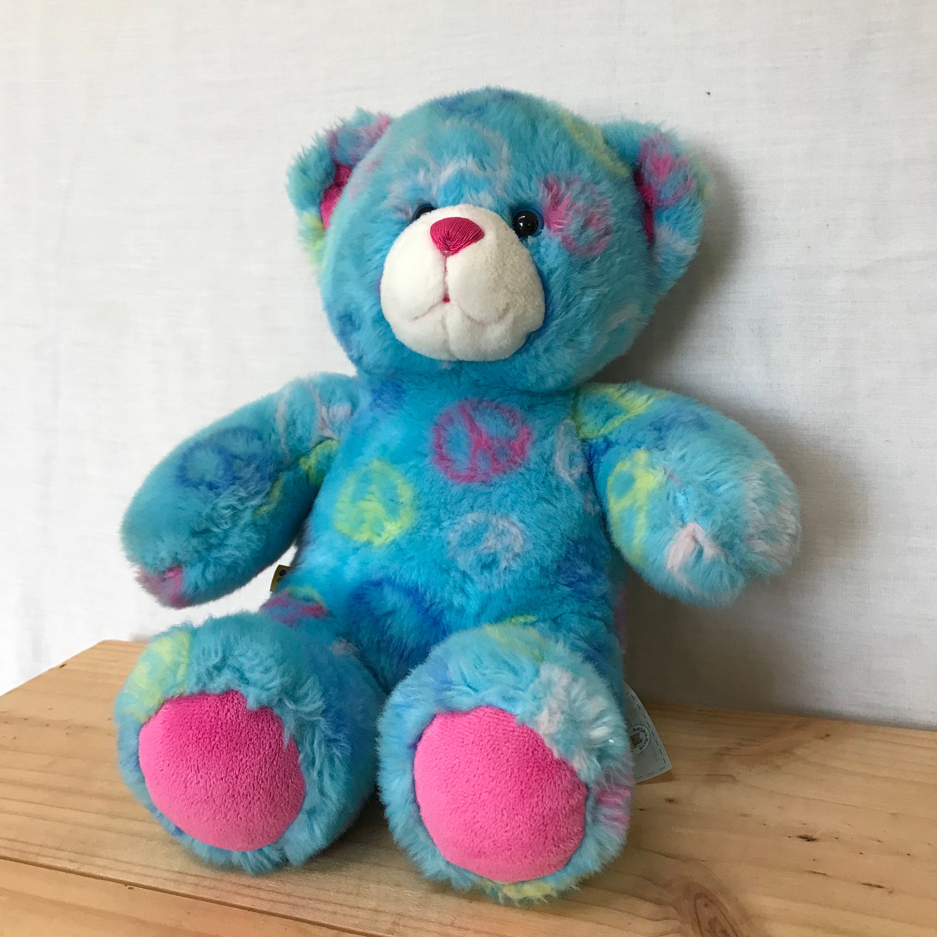 Neon Blue Baby Teddy Bear Peace Sign Pink Build a Bear Stuffed - Etsy