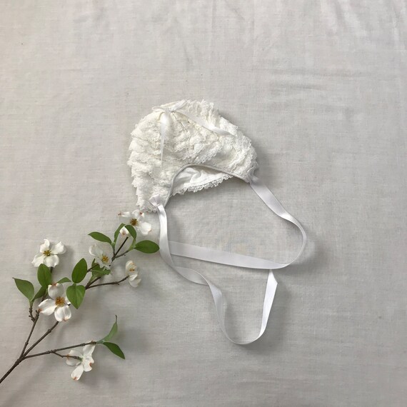 White Baby Bonnet Ivory Baby girl baptism hat Toddler… - Gem