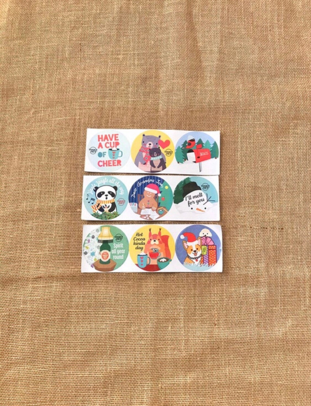 3 Sticker Pack Christmas Round Circle Trader Joes Cute Funny Dog Set ...