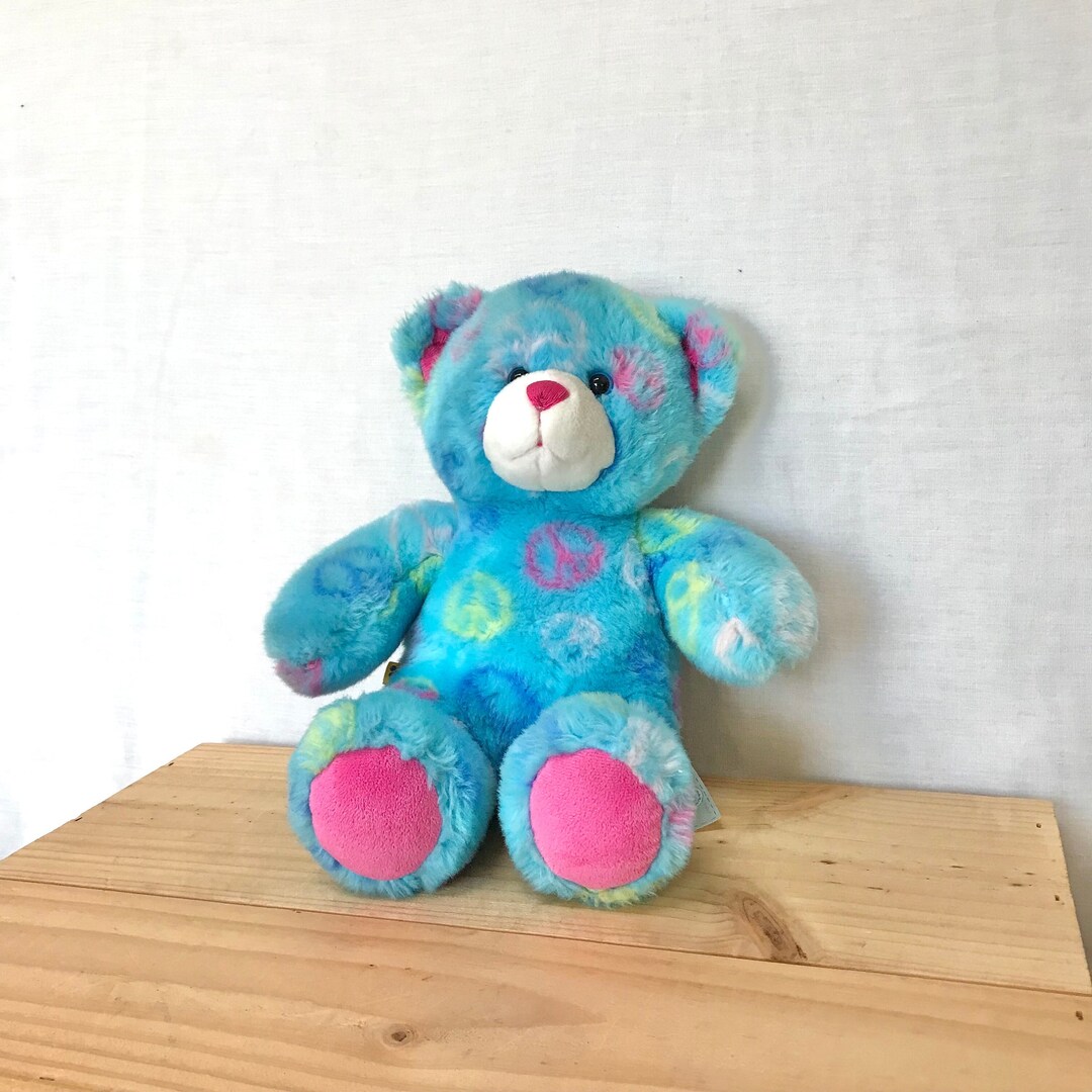 Neon Blue Baby Teddy Bear Peace Sign Pink Build a Bear Stuffed Animal ...