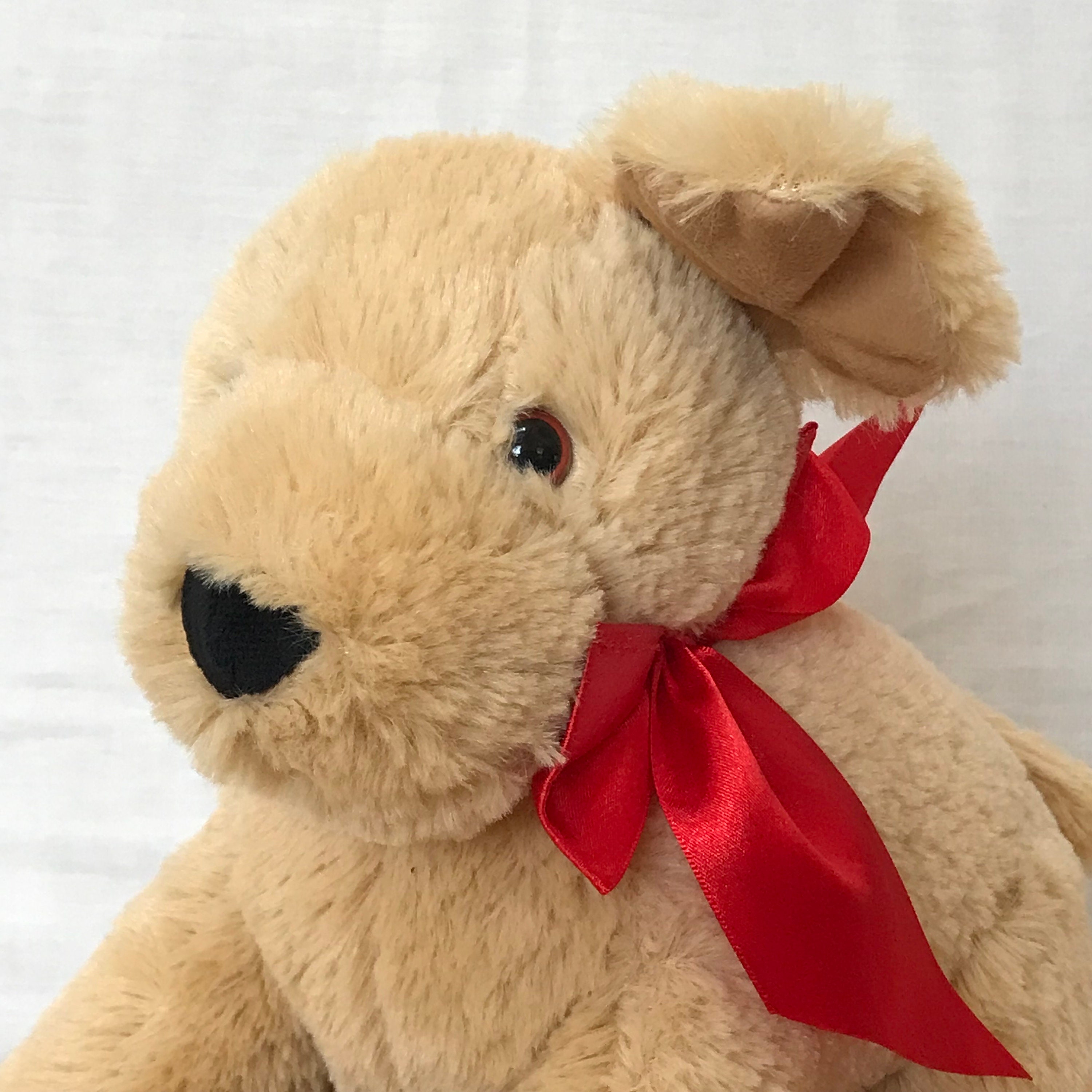 Fluffy Plush Dog Droopy Ears Brown Red Bow Plushie Plush Toy - Etsy