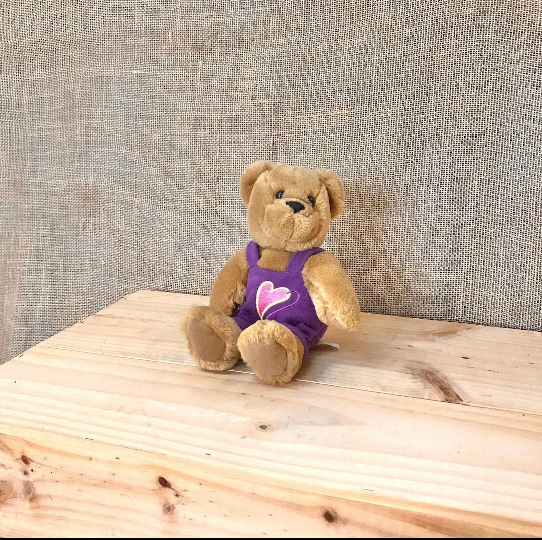 Vintage Hallmark Bear Boy Teddy Bear in Overalls Love and Kiss Purple ...