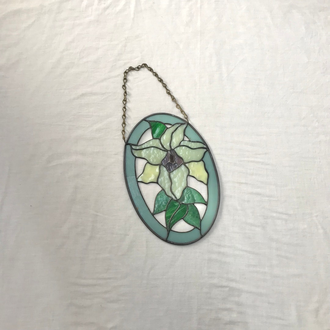 Vintage Stained Glass Trillium Cobalt Blue Victorian Wall Hanging ...