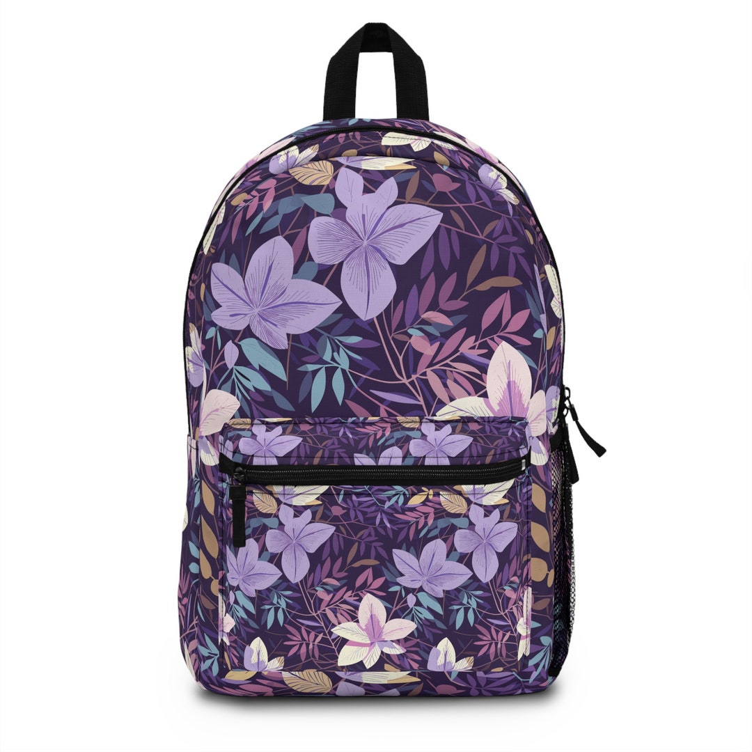 Violet Purple Flower Backpack, February Birth Color Bag, Retro Floral ...