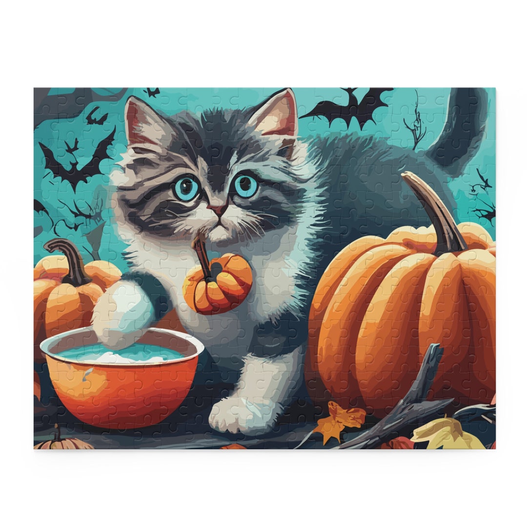 Halloween Family Game Night Kitten Puzzle, Family Activity, Festive ...