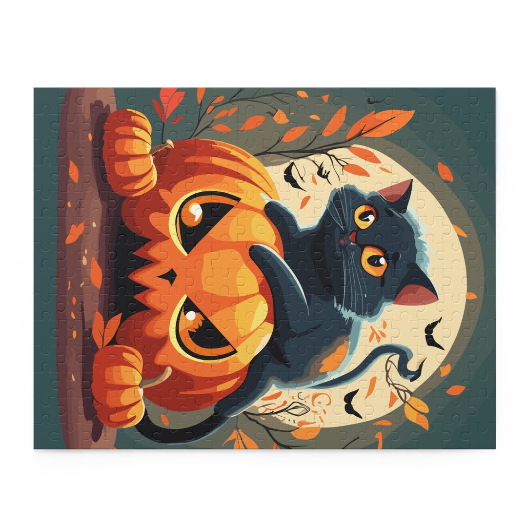 Spooky Halloween Kitten Puzzle 252 Piece Autumn Meowing Cat, Pumpkin ...
