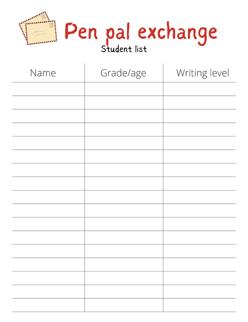 Pen Pal Exchange Digital Printable Writing Activity - Etsy