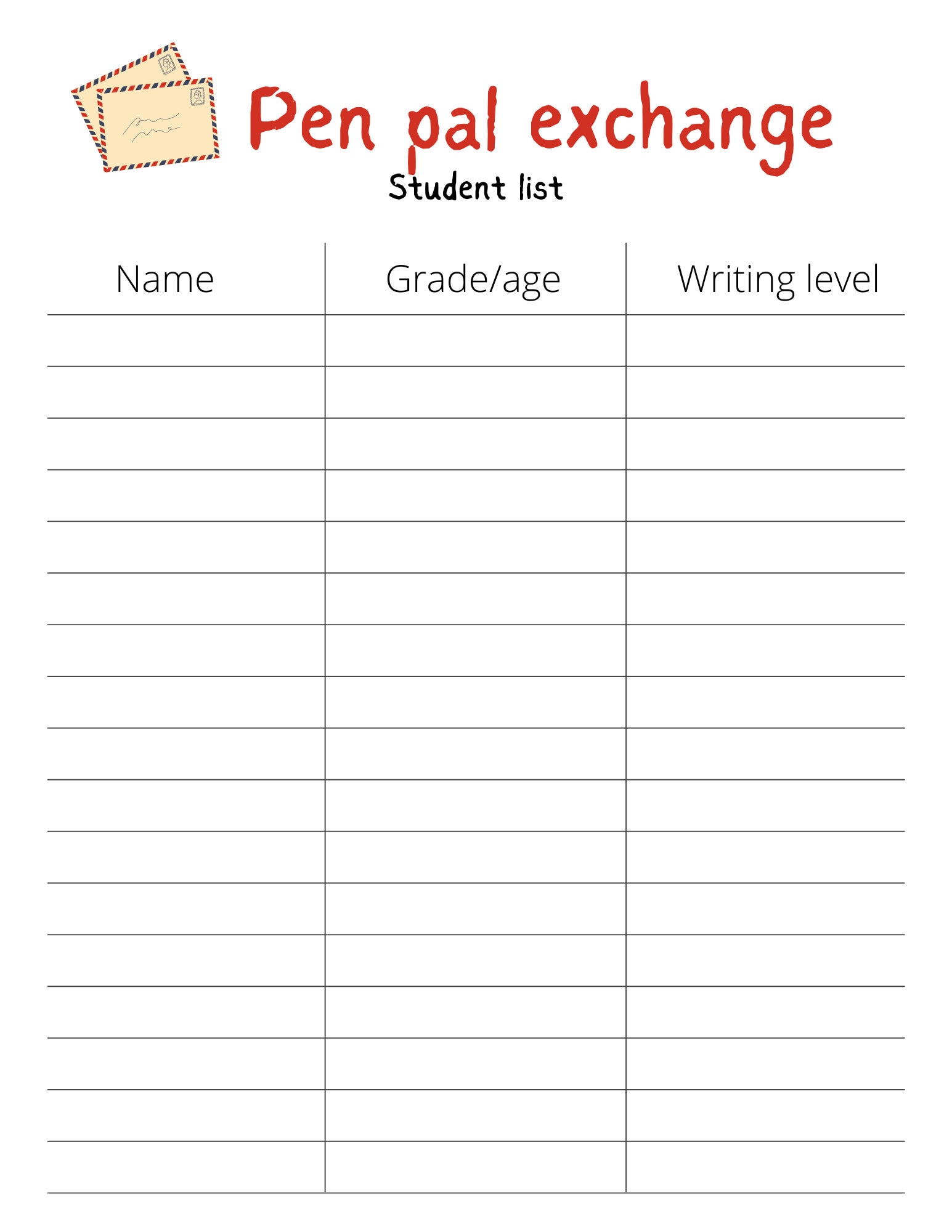 Pen Pal Exchange Digital Printable Writing Activity - Etsy