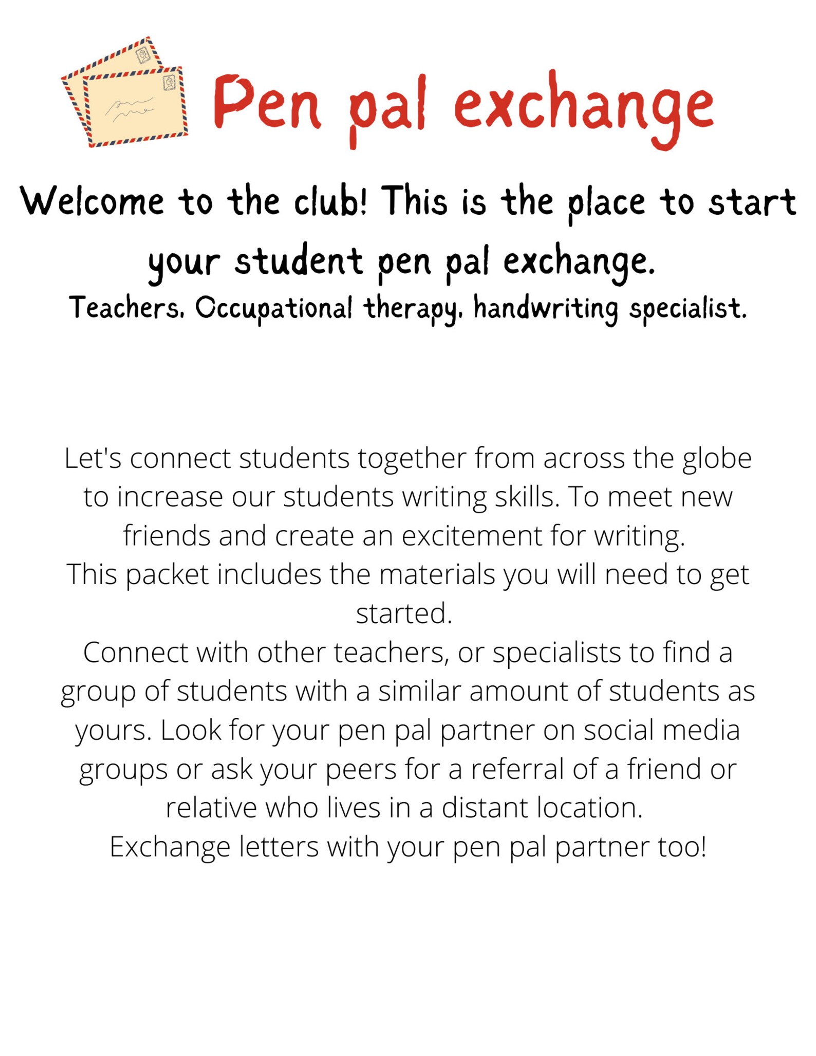 Pen Pal Exchange Digital Printable Writing Activity - Etsy