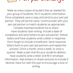 Pen Pal Exchange Digital Printable Writing Activity - Etsy