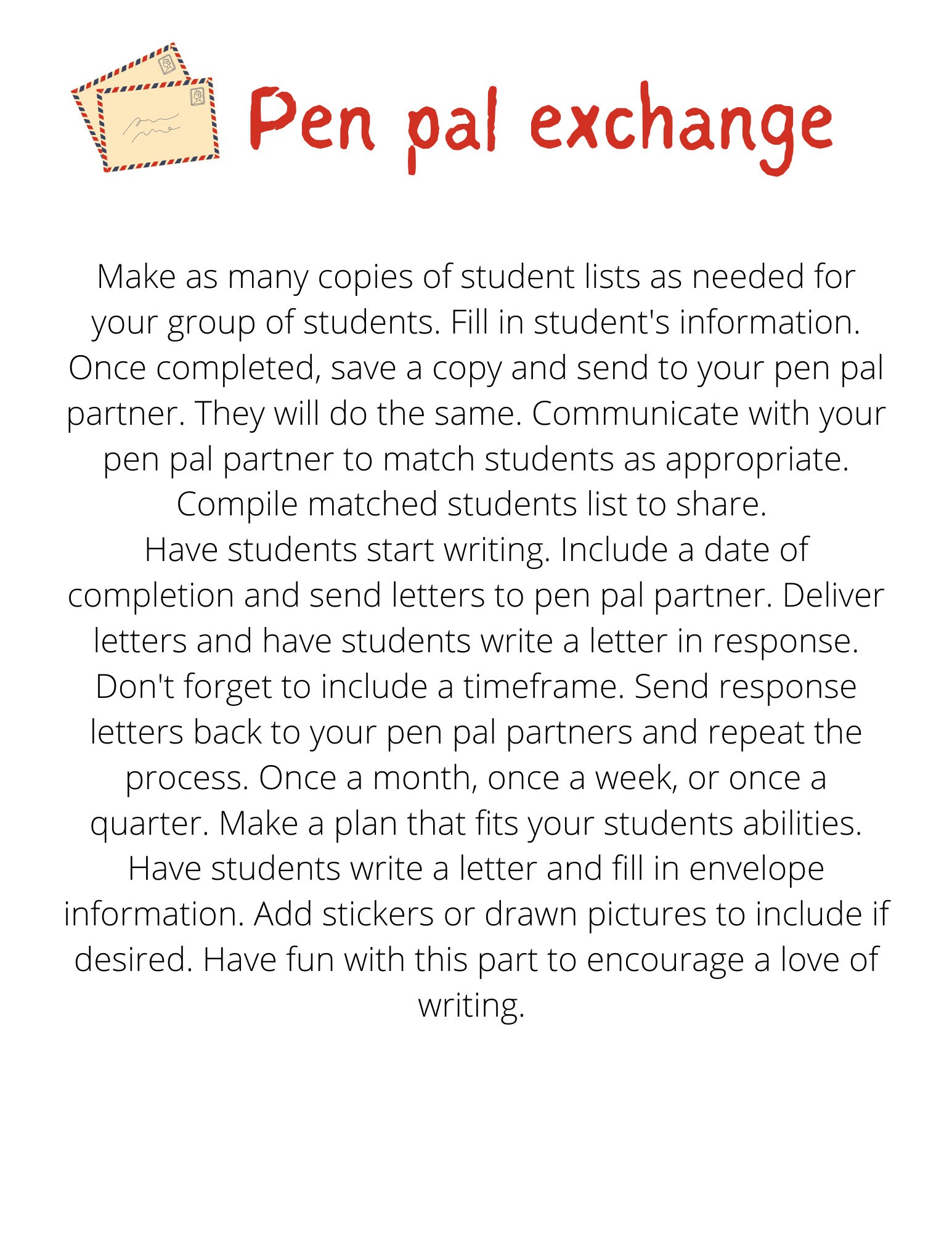 Pen Pal Exchange Digital Printable Writing Activity - Etsy