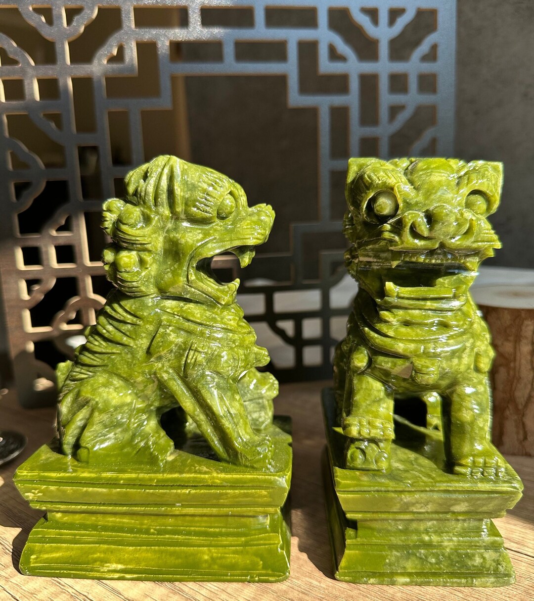 Protective Foo Dog Pair | Feng Shui Guardian Lions | Serpentine Jade ...