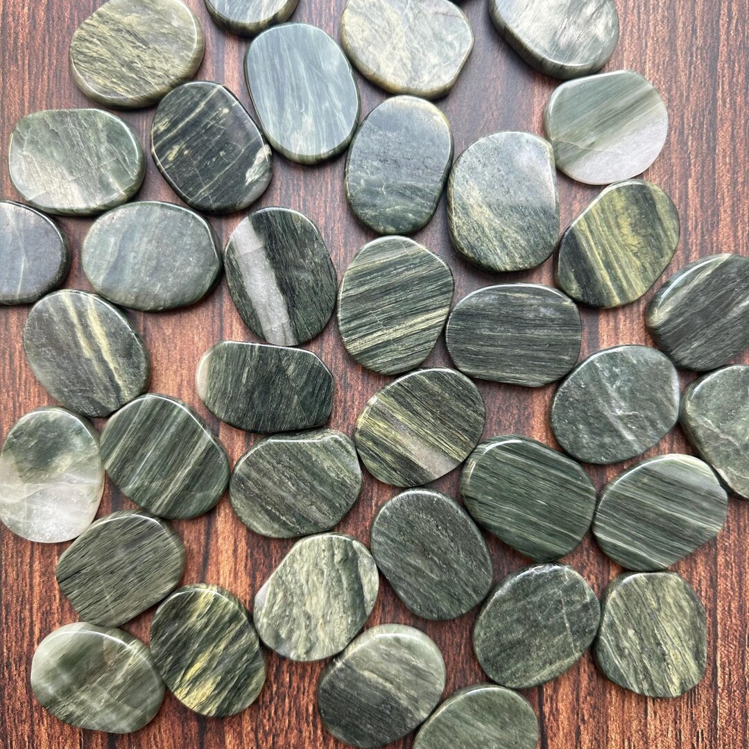 Green Hair Jasper Smooth Flat Stones | Meditation Crystal | Unique Gift ...