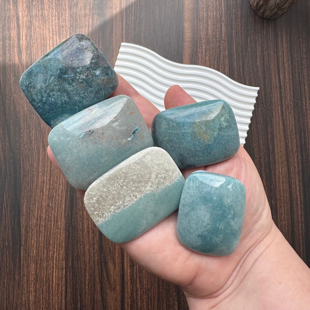 Trolleite Crystal Palm Stones From Brazil Calm Ocean Blue Crystals Rare ...