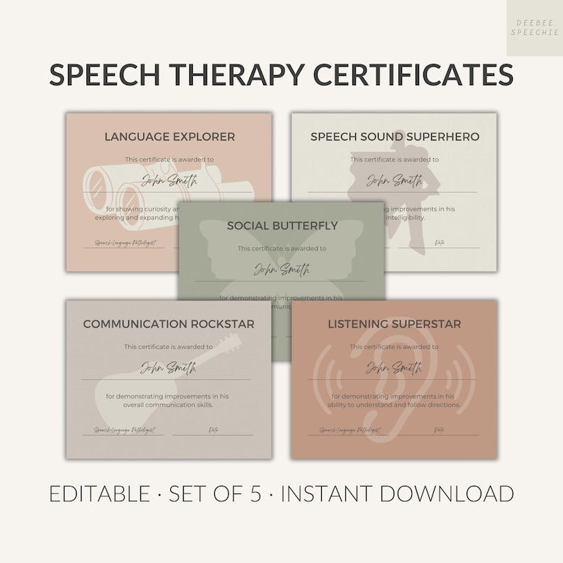 Editable Speech Therapy Certificates: Student Award Template (digital ...