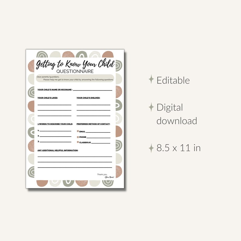 Editable Back to School Parent Survey: Teacher Questionnaire (PDF ...