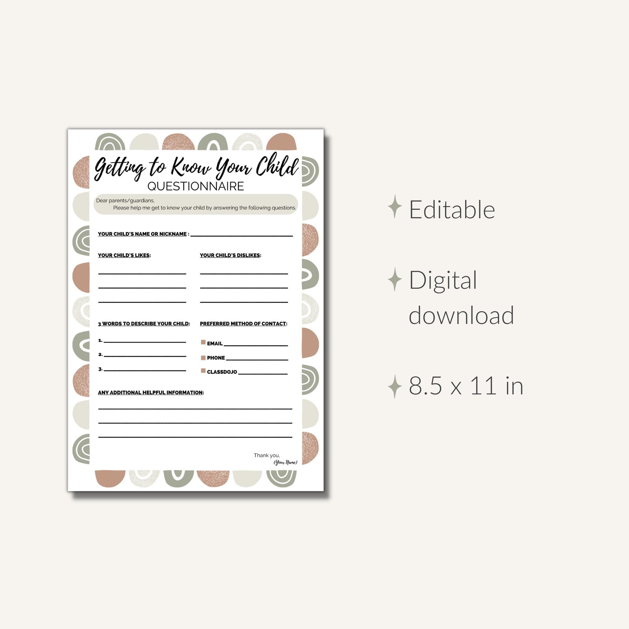 Editable Back to School Parent Survey: Teacher Questionnaire (PDF ...