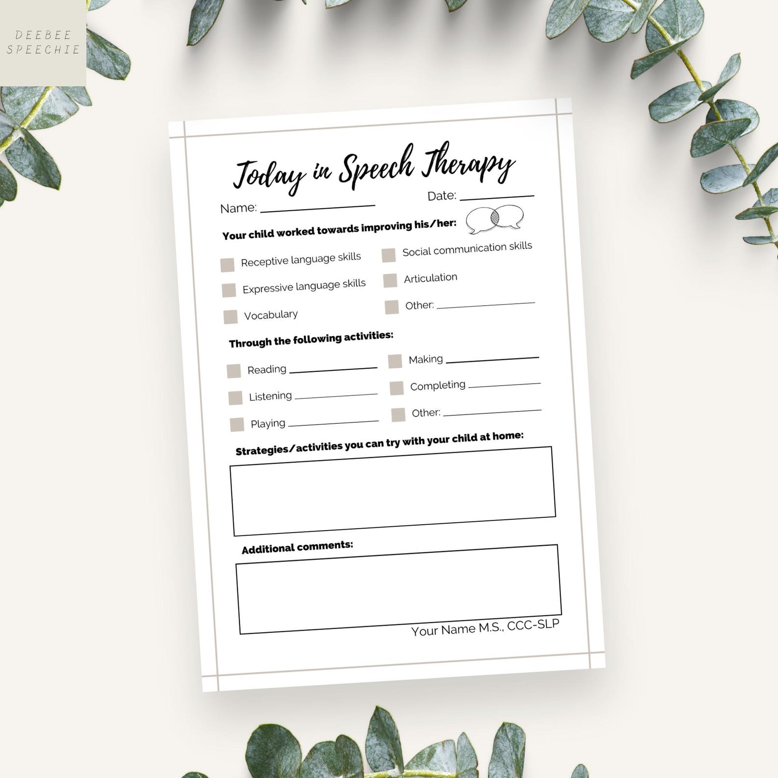 Editable Speech Therapy Note for Parents | Printable Daily & Weekly SLP ...