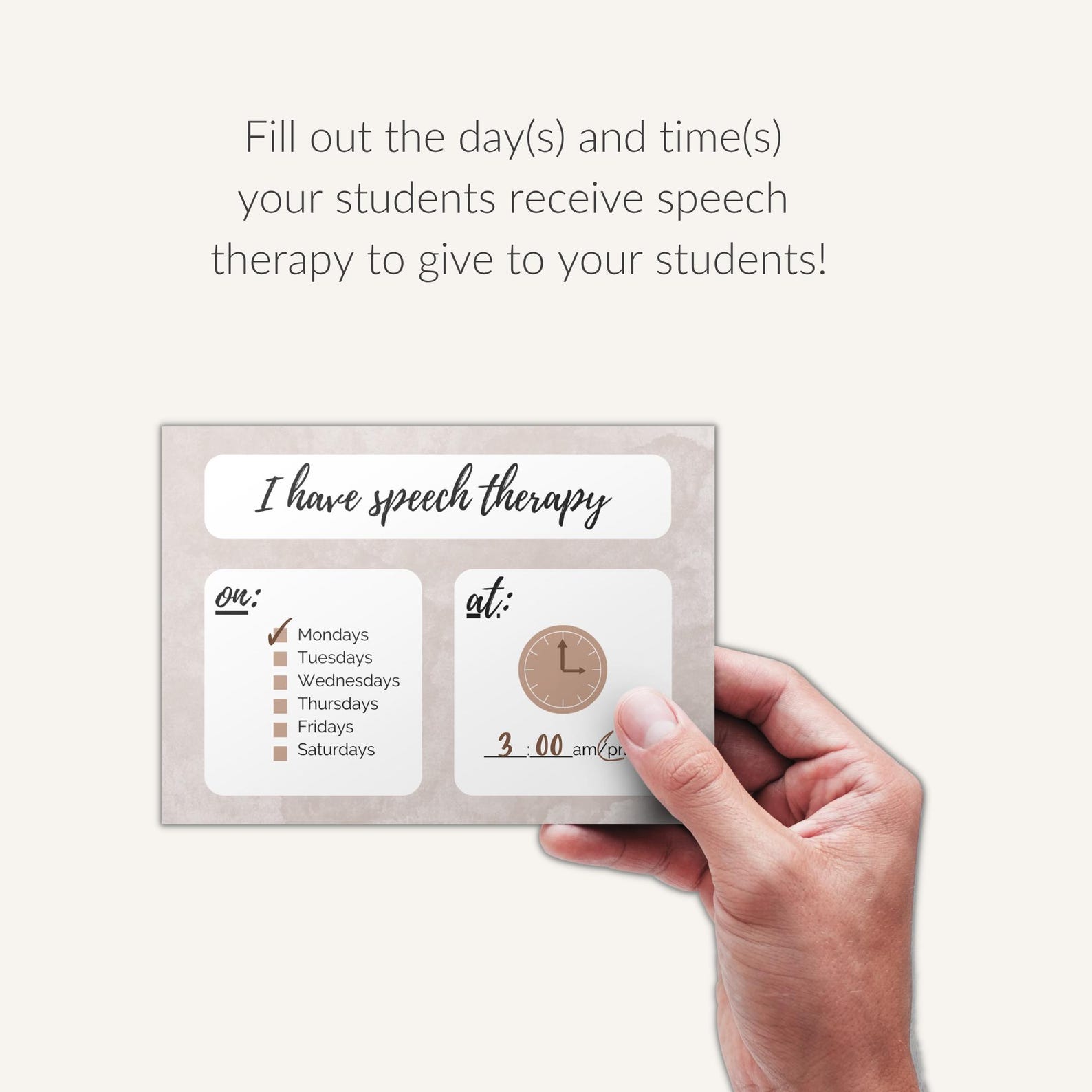Editable Speech Therapy Reminder Card for Students | Printable Postcard ...