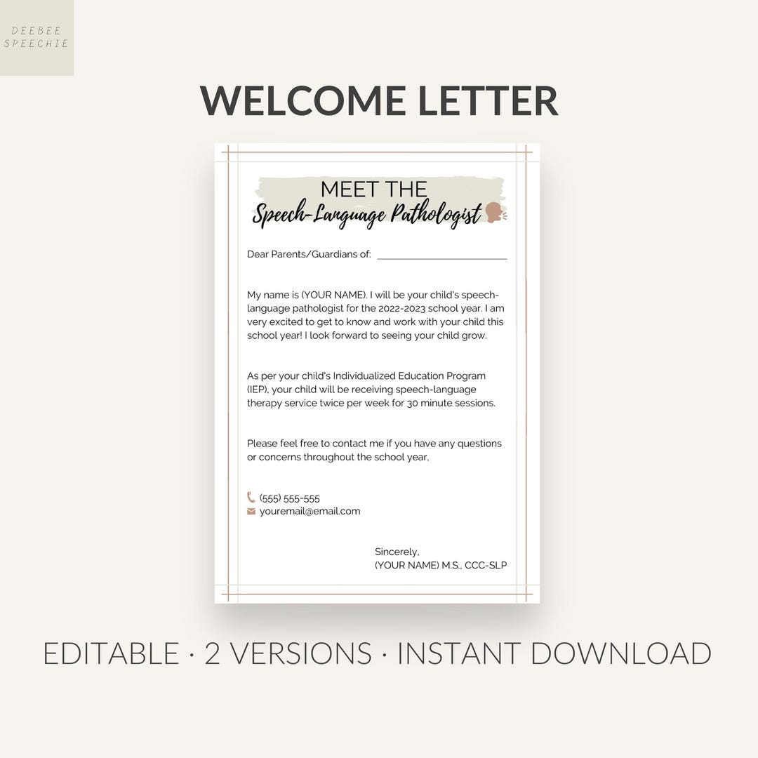 Editable Welcome Letter | Meet the Speech-language Pathologist Template ...