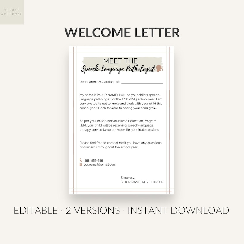 Editable Welcome Letter | Meet the Speech-language Pathologist Template ...