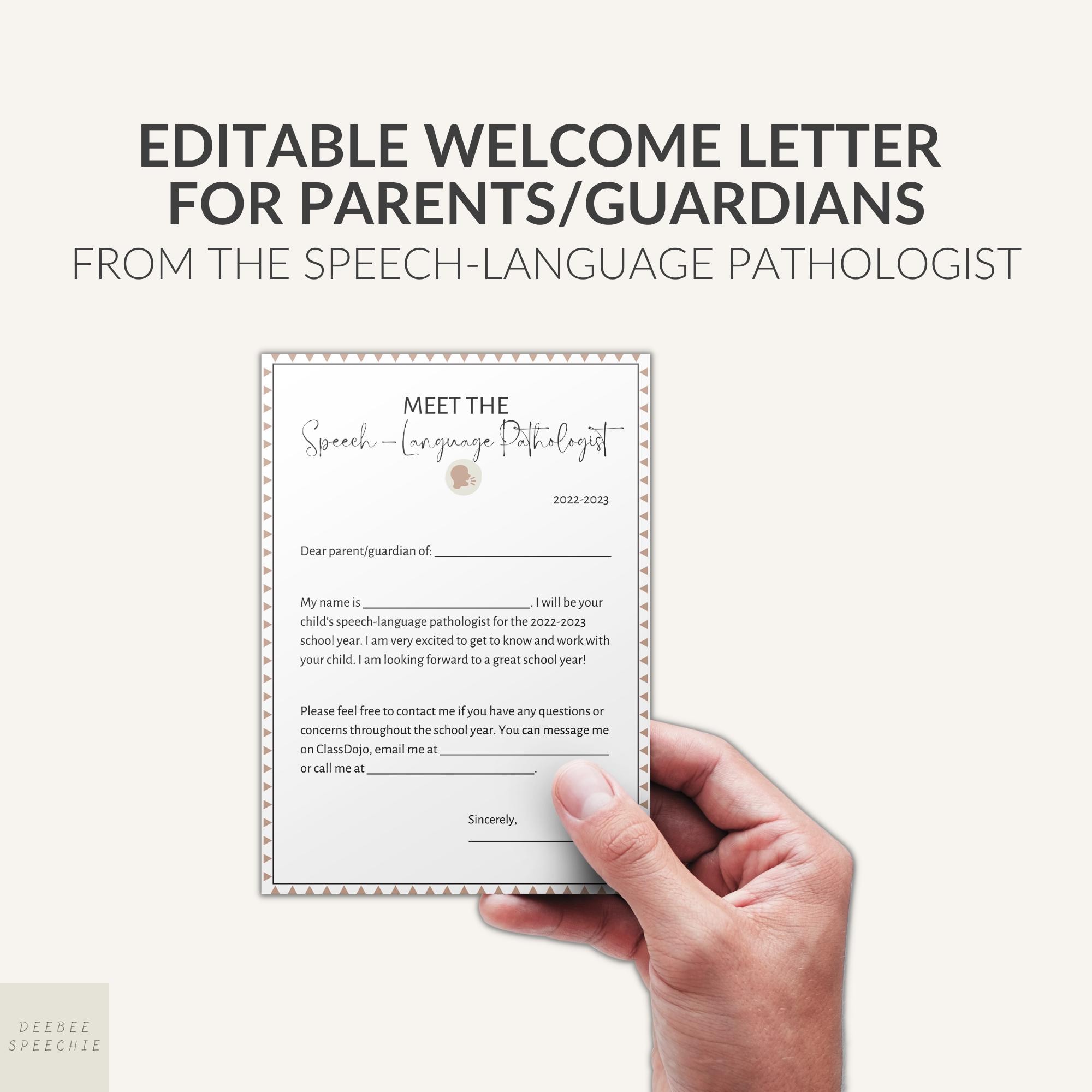 Editable Welcome Letter | Meet the Speech-language Pathologist Template ...
