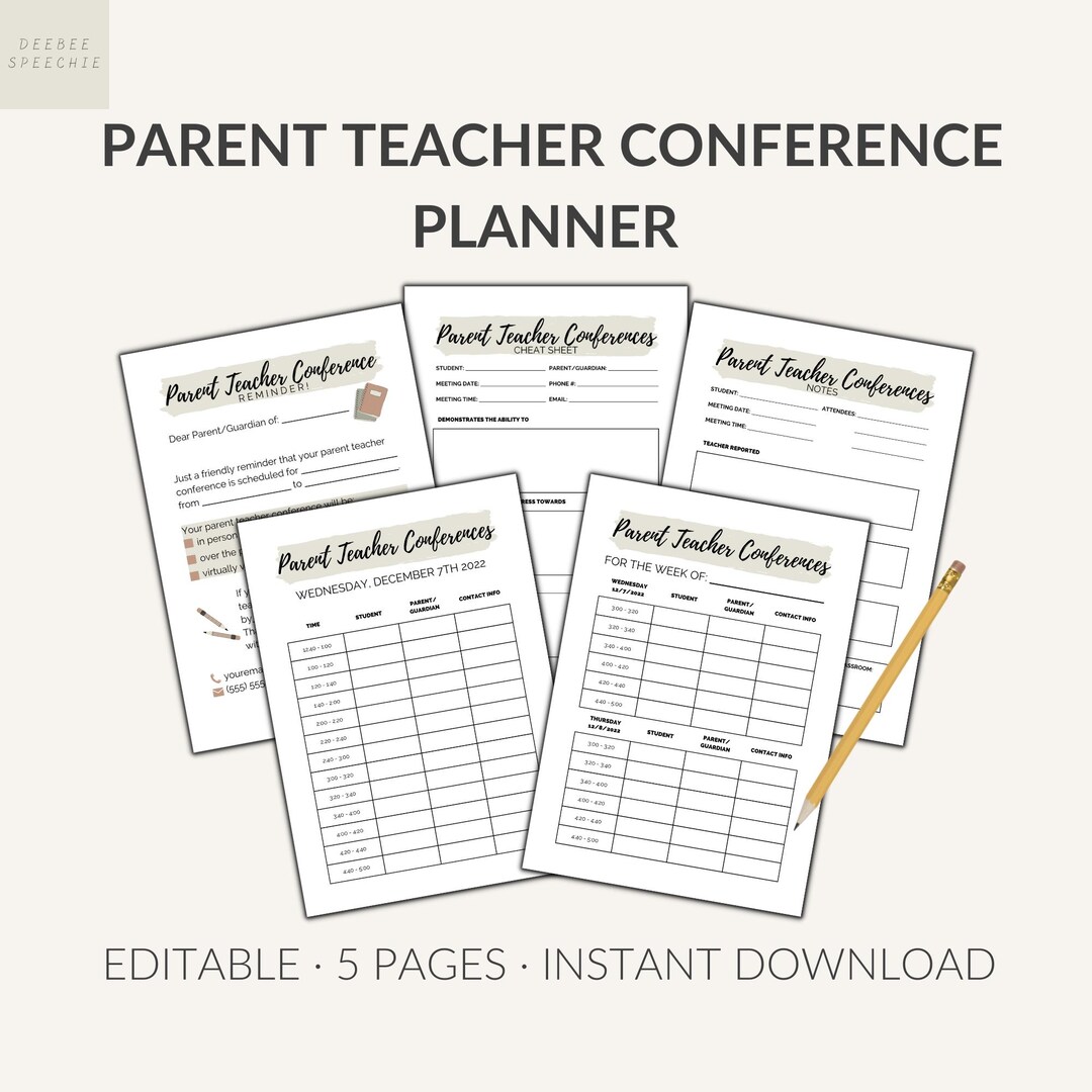 Parent Teacher Conference Planner | Editable Meeting Schedule ...