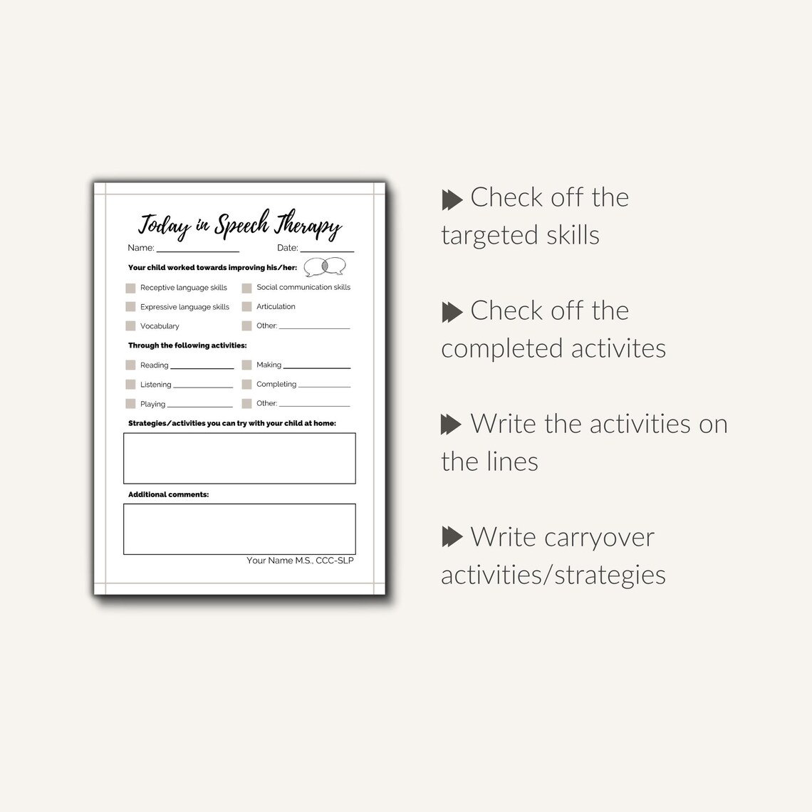 Editable Speech Therapy Note for Parents | Printable Daily & Weekly SLP ...