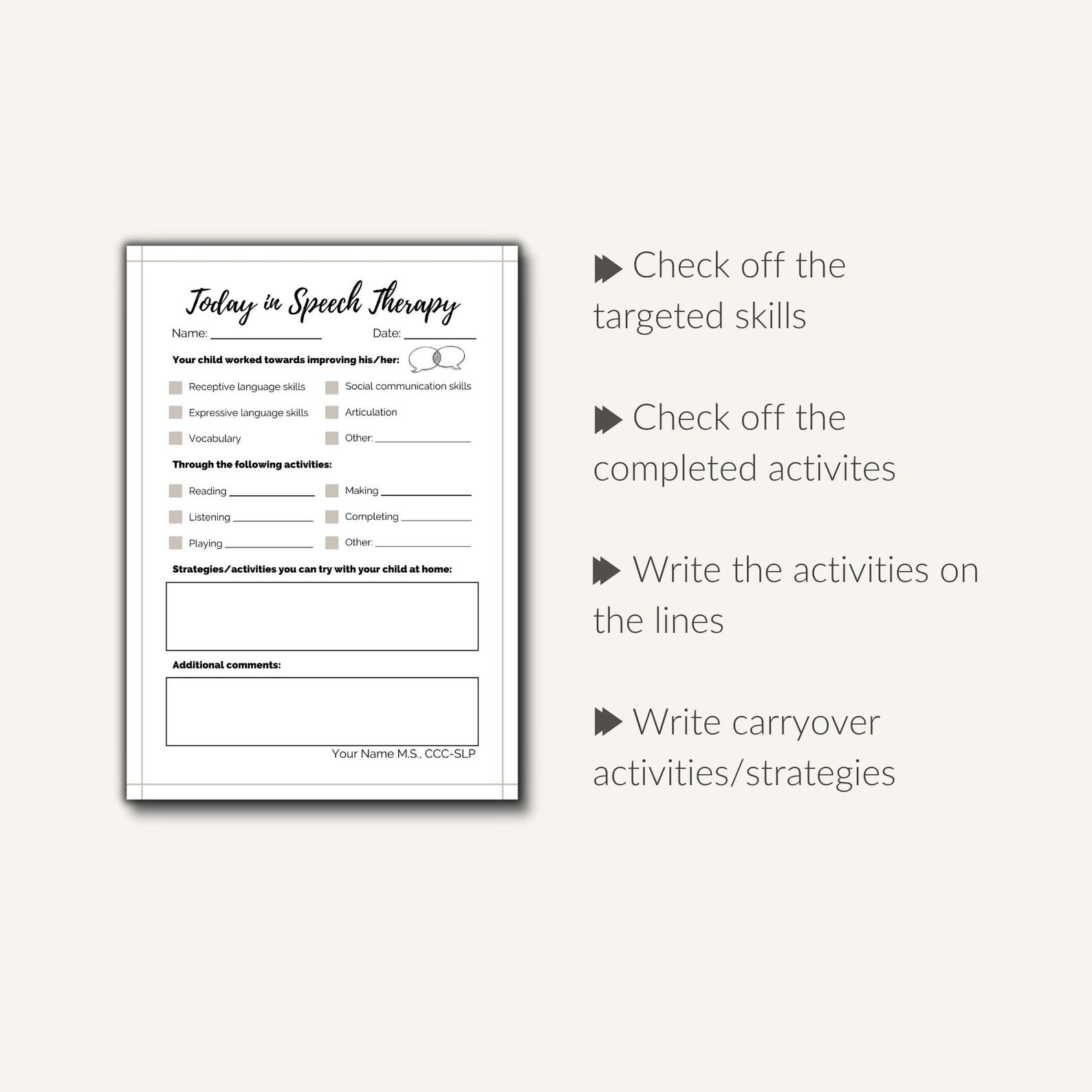 Editable Speech Therapy Note for Parents | Printable Daily & Weekly SLP ...