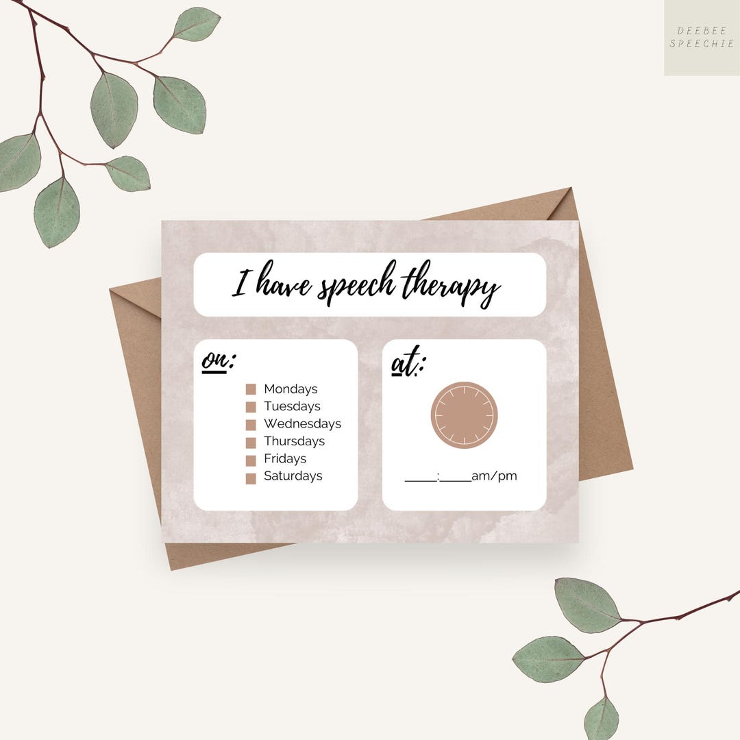 Editable Speech Therapy Reminder Card for Students | Printable Postcard ...