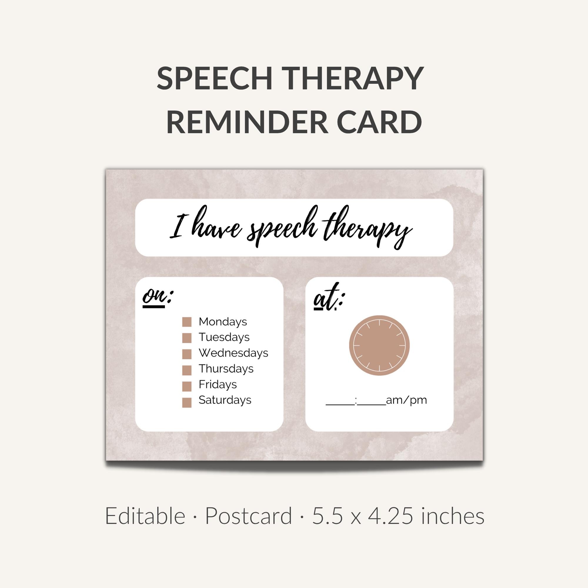 Editable Speech Therapy Reminder Card for Students | Printable Postcard ...