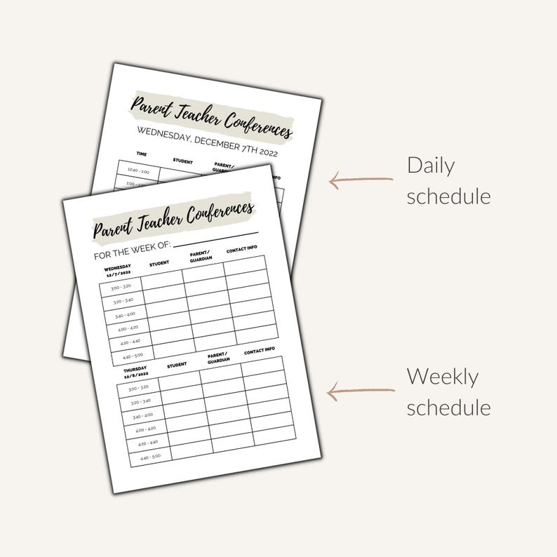 Parent Teacher Conference Planner | Editable Meeting Schedule ...