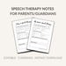 Editable Speech Therapy Note for Parents | Printable Daily & Weekly SLP ...