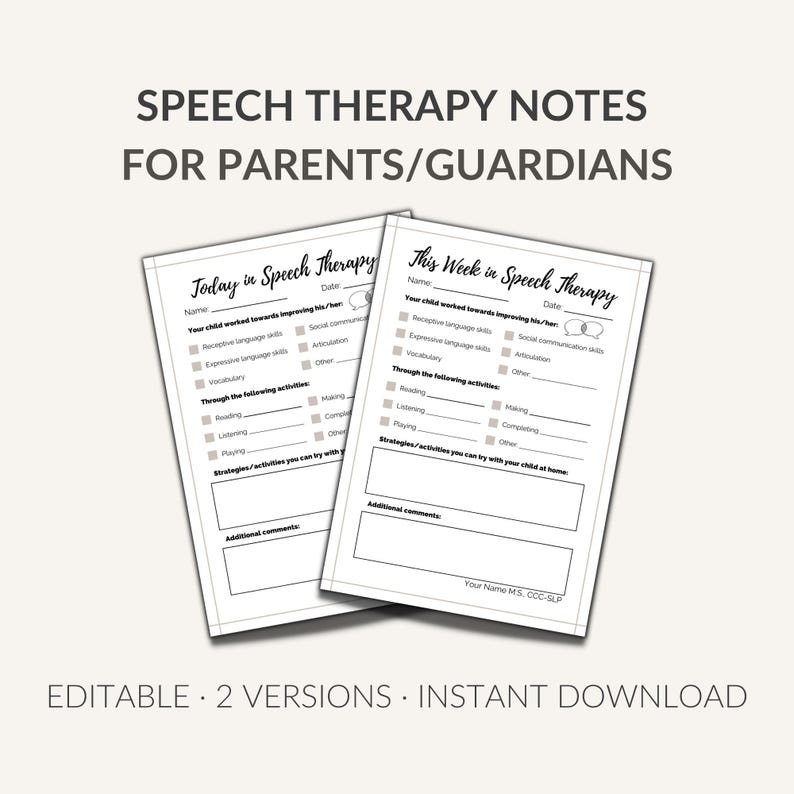 Editable Speech Therapy Note for Parents | Printable Daily & Weekly SLP ...