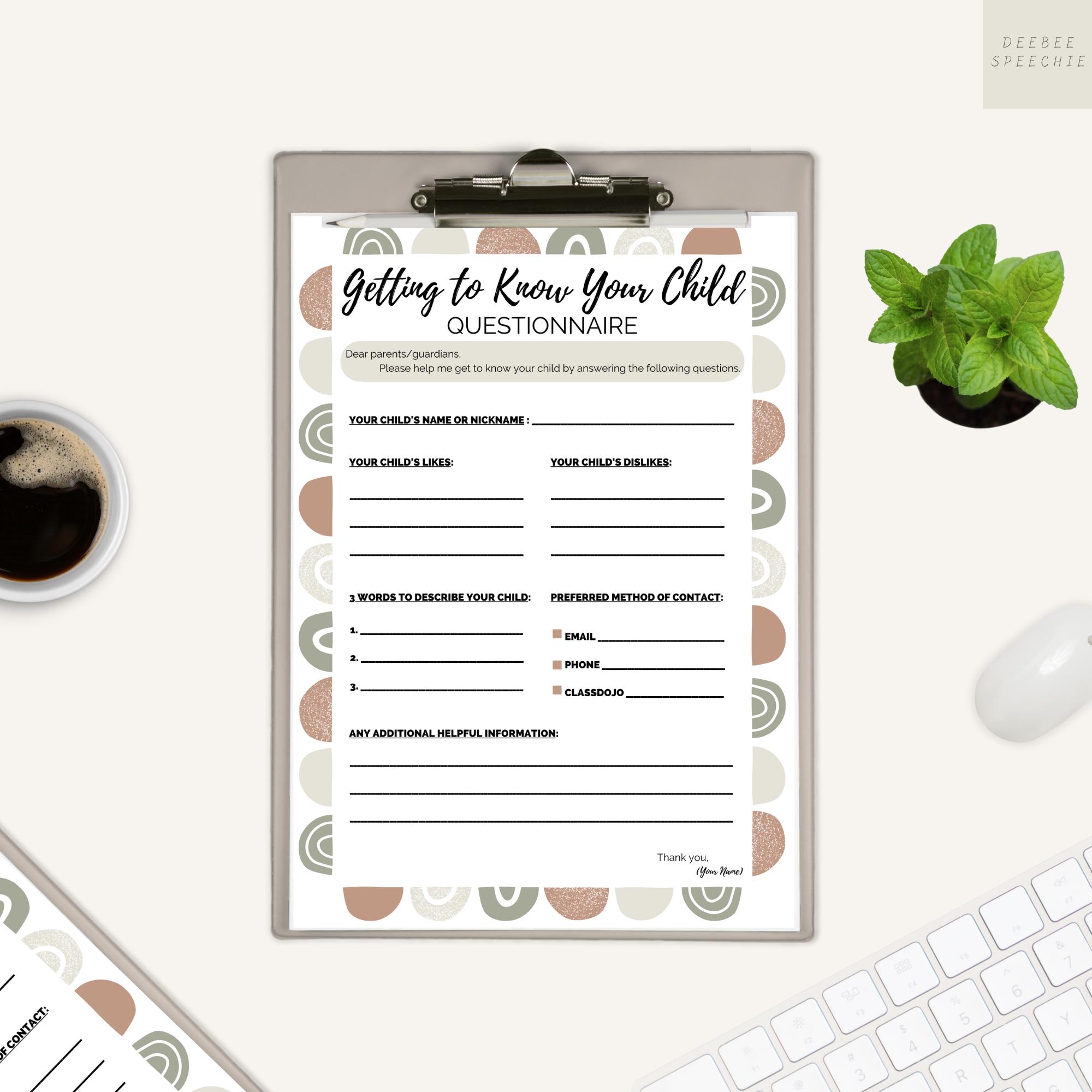 Editable Back to School Parent Survey: Teacher Questionnaire (PDF ...