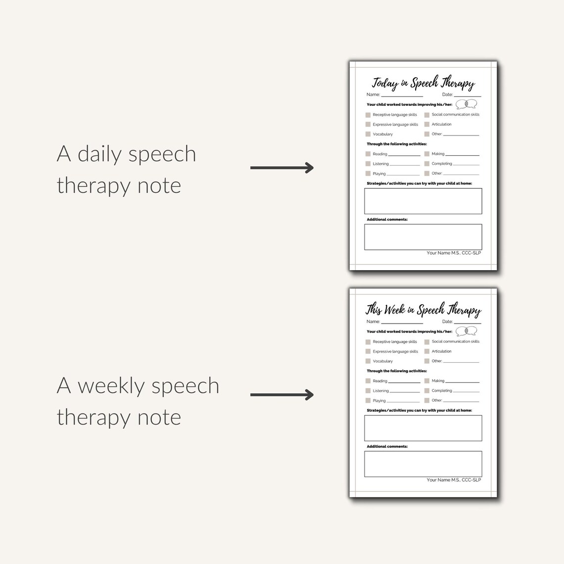 Editable Speech Therapy Note for Parents | Printable Daily & Weekly SLP ...