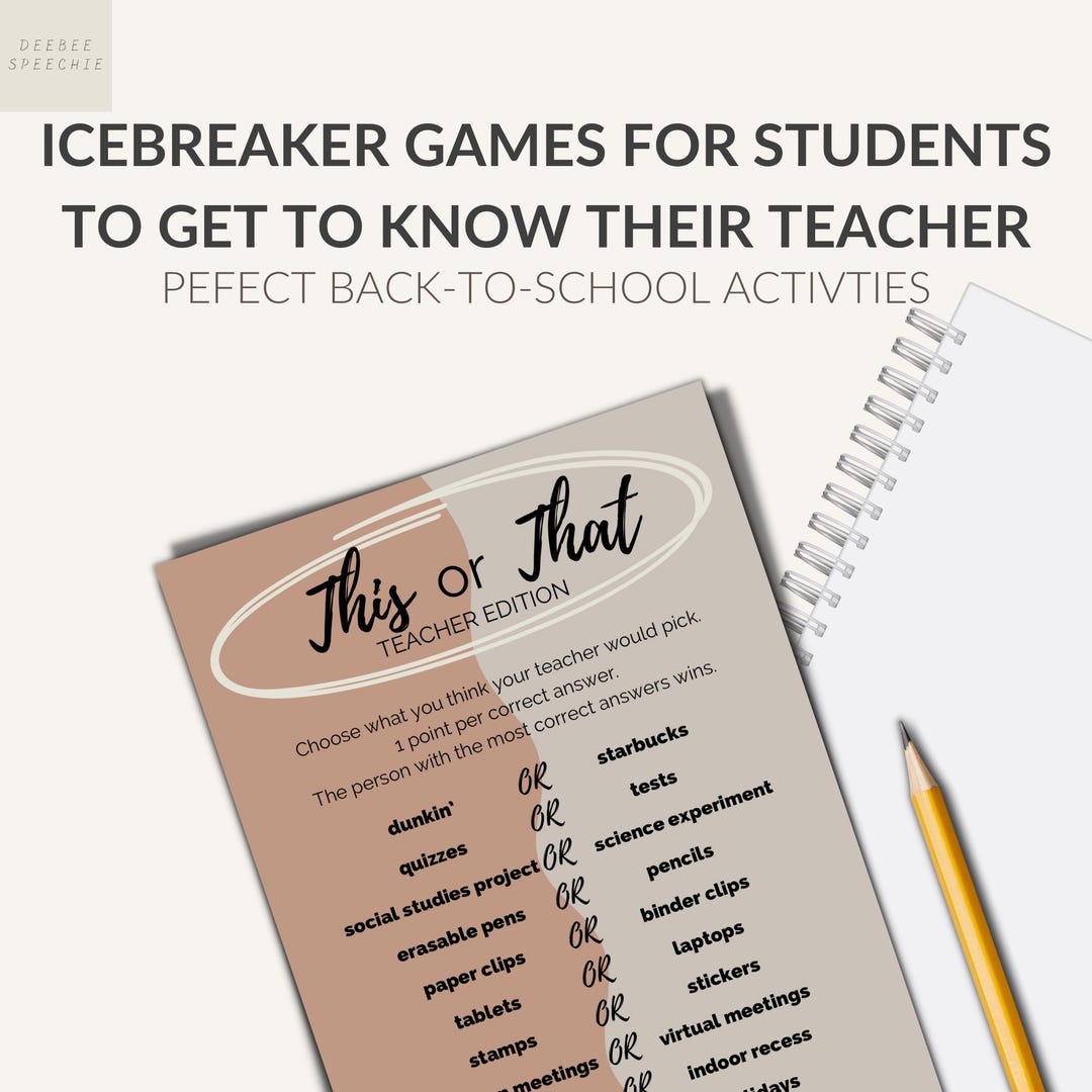 Teacher Icebreaker Game: Back to School This or That Activity (PDF ...