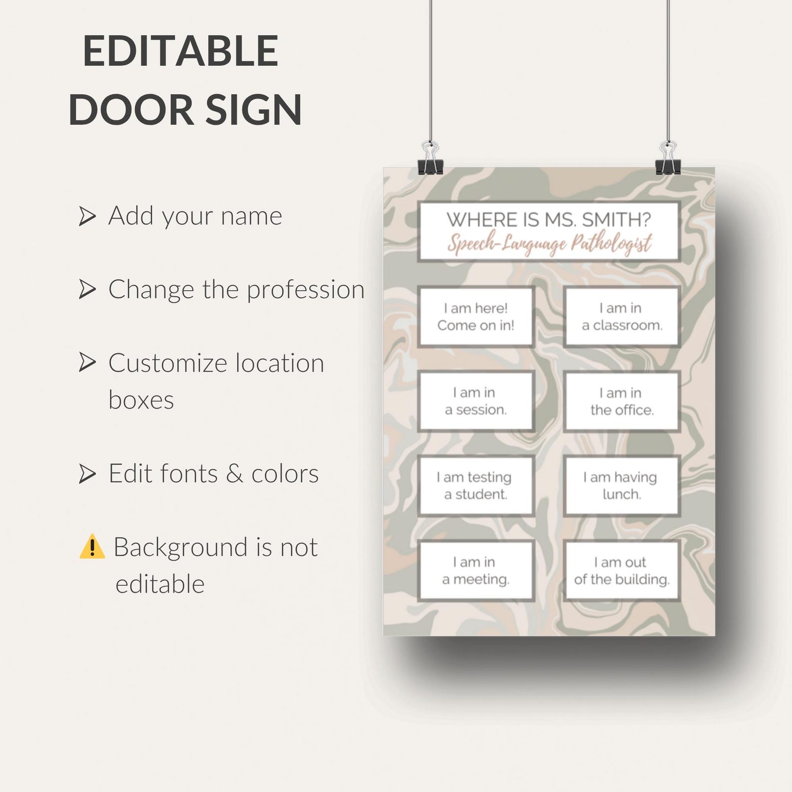 Editable Door Sign for Speech-language Pathologist | Speech Therapy ...