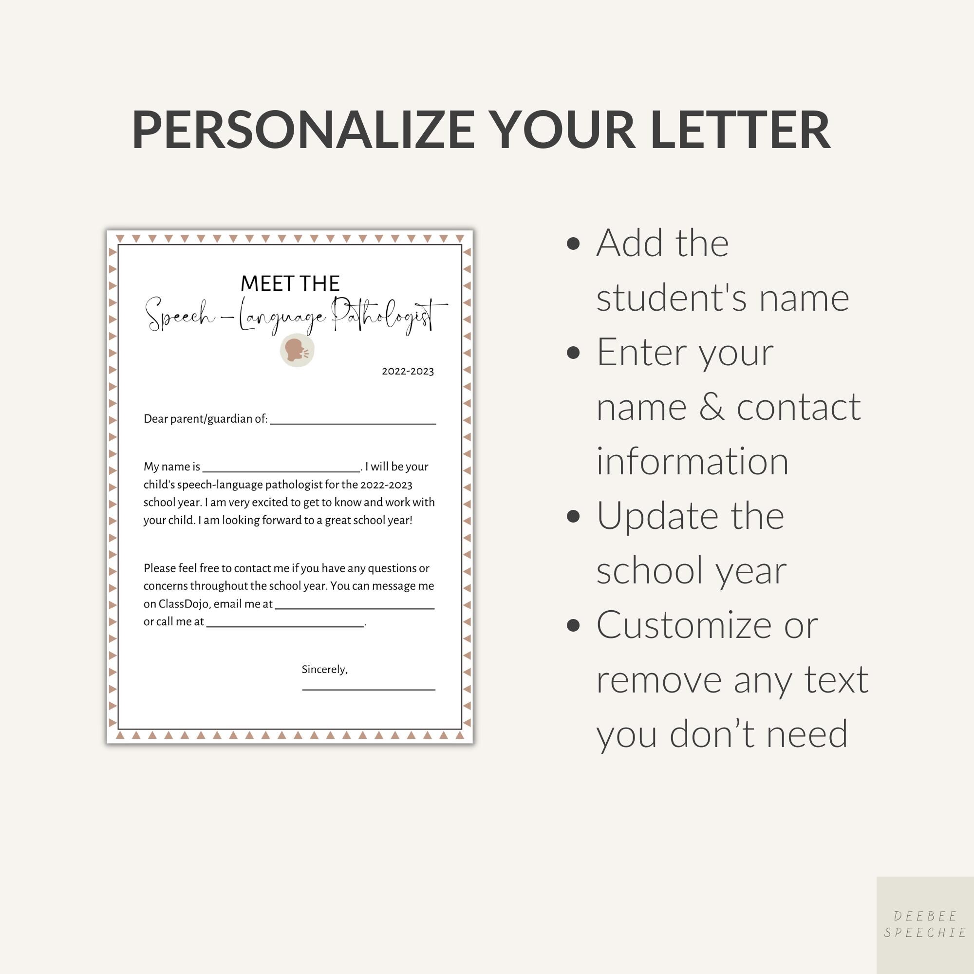 Editable Welcome Letter | Meet the Speech-language Pathologist Template ...
