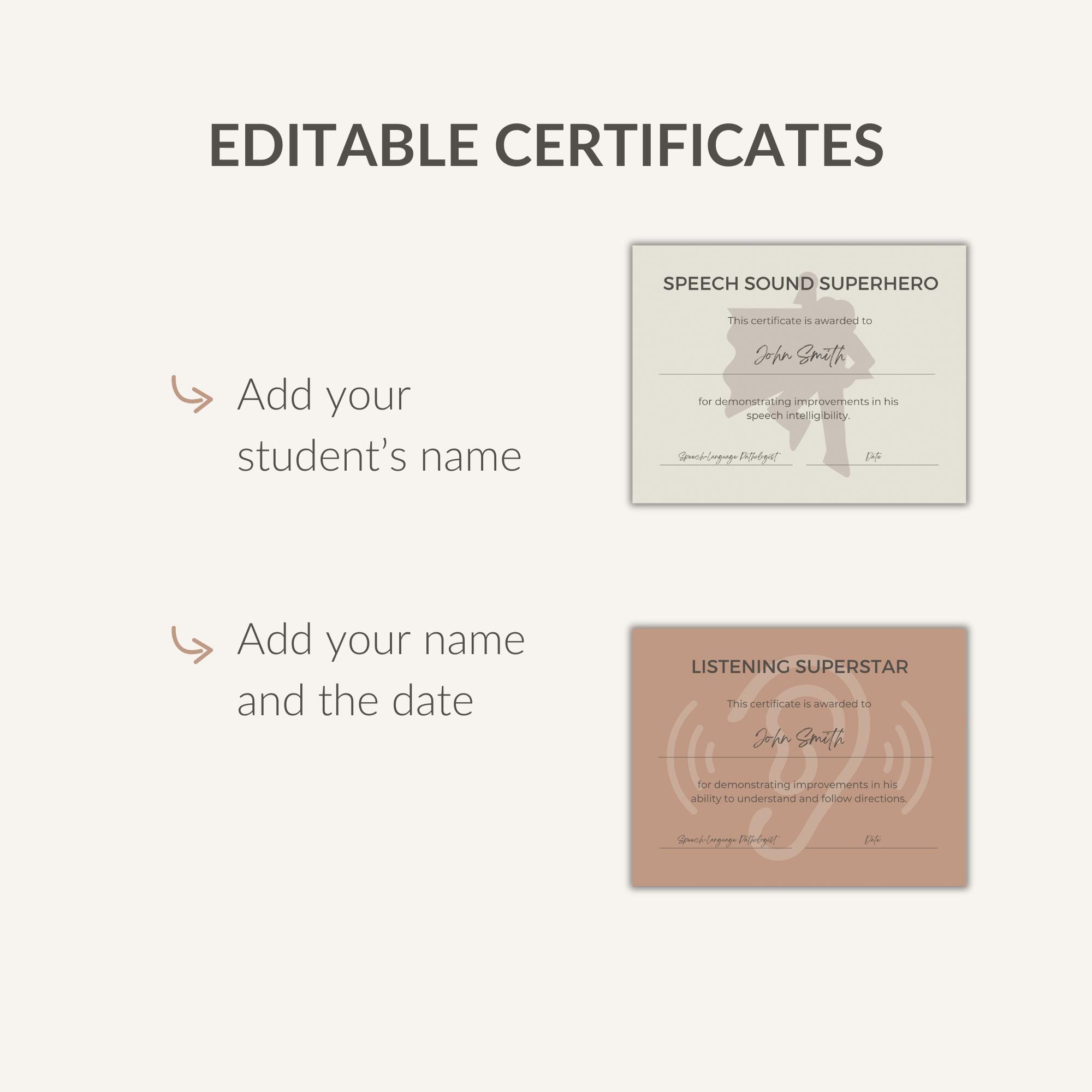 Editable Speech Therapy Certificates: Student Award Template (digital ...